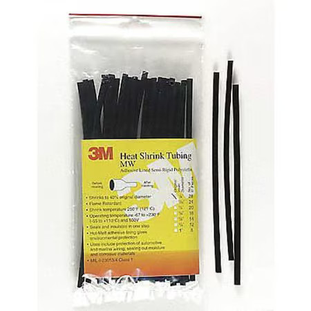 3M Fp301-3/64-6"-Black-10-10 Pc Pks Heat Shrink Tube, Thin Wall, 2:1 I ...