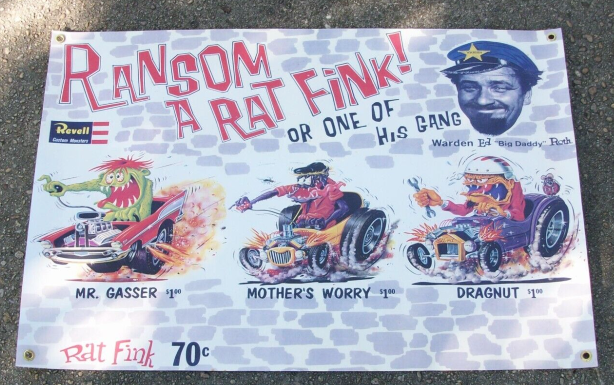 Ed Roth Rat Fink Store Display Banner Poster Ad Model Cars MR GASSER ...