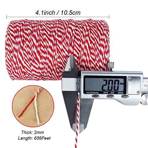 Red and White Twine, 656 Feet 2Mm Cotton Bakers Twine String for Gift ...