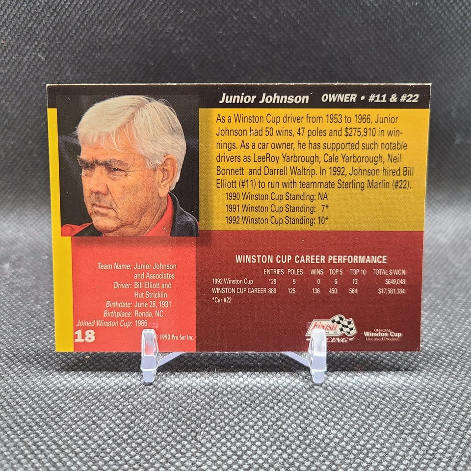 Junior Johnson 1993 Finish Line Racing Card NASCAR Auto | eBay