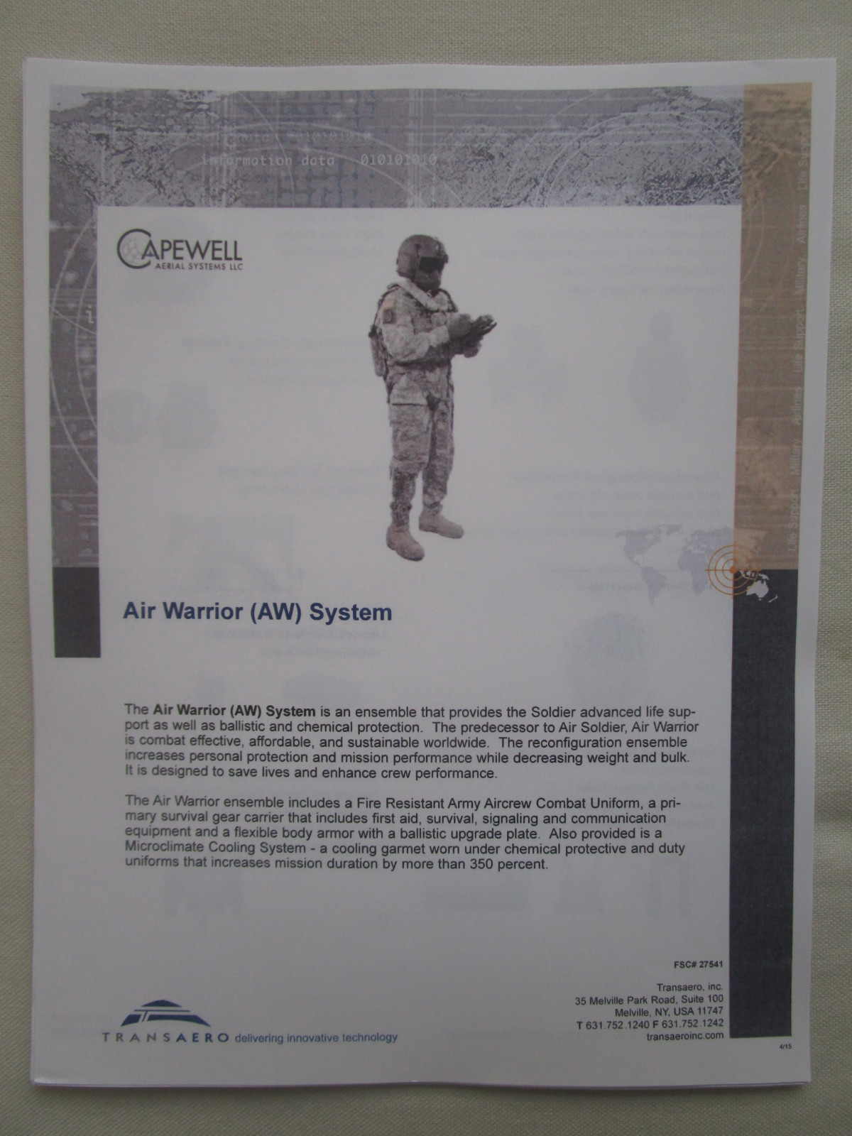 DOCUMENT RECTO VERSO TRANSAERO CAPEWELL AERIAL SYSTEMS AIR WARRIOR ...