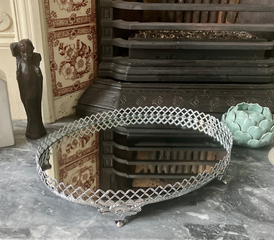 Silver Colour Mirrored Oval Tray, Medium Cocktail Drink Serving,Table ...