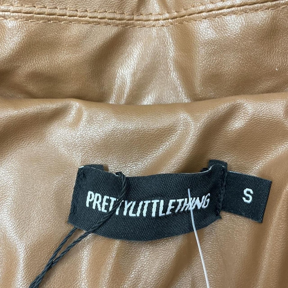 PLT FAUX LEATHER BROWN COAT OVERSIZED DAD BLAZER TOFFEE BNWT BUTTON UP ...