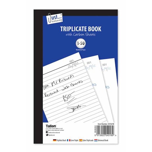Triplicate Book A5 Full Sized - Lined Numbered 50 Pages Paper Carbon ...