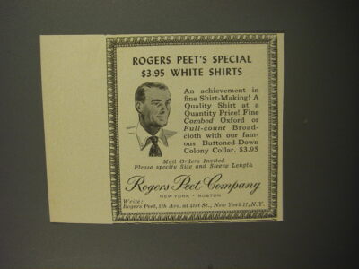 1953 Rogers Peet White Shirts Ad - Rogers Peet's Special $3.95 White ...