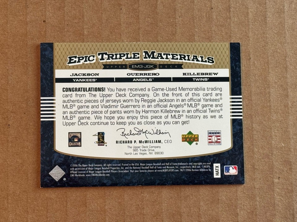 2006 Upper Deck Epic Triple Materials Vlad Guerrero Reggie Jackson ...