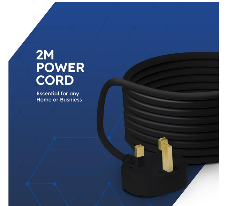 DESIRETECH Black Electric Extension Lead - 4 Gang, 2 Metre Cable with ...