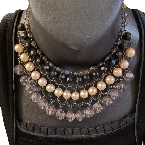 Vintage Three-layer Waterfall Statement Necklace with Beads And Faux ...