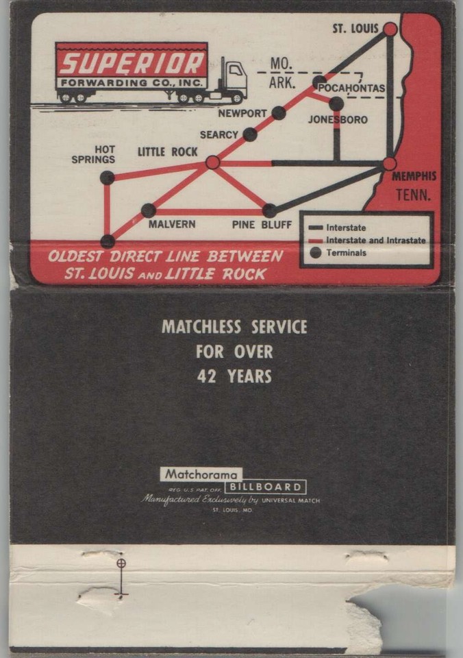 Matchbook Cover - Truck - Superior Forwarding Co. Little Rock, AR | eBay