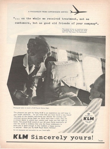 KLM OLANDA Royal Dutch Airlines 1961 Original Vintage Advertisement ...