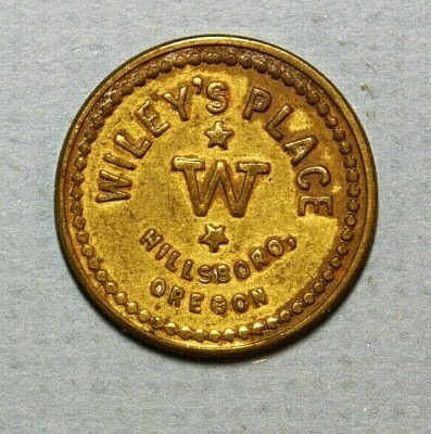 Hillsboro Oregon Wiley's Place Good for 5c Trade Brass 22mm Token | eBay