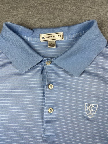 Peter Millar Men's Polo Shirt CCC Logo blue Stripe Size L | eBay