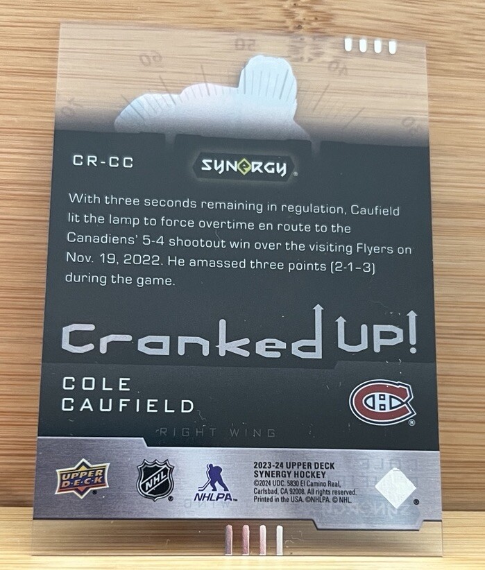 Cole Caufield 2023-24 UPPER DECK SYNERGY CRANKED UP #/849 - Canadiens ...