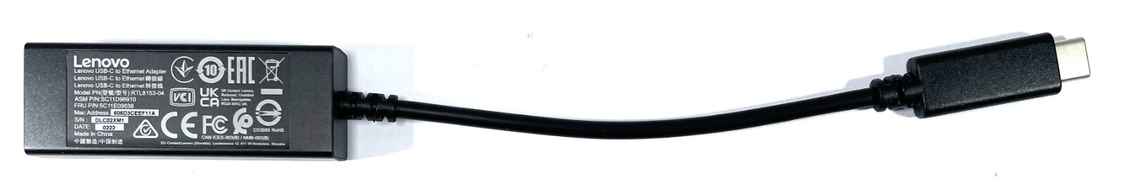 Genuine Lenovo 10cm USB-C to RJ-45 Ethernet Network Adapter (RTL8153-04 ...