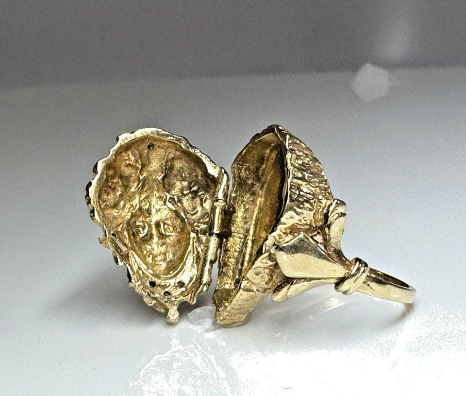 Antique Victorian Goddess 14k Yellow Gold 4 Diamond Pill Box Poison ...