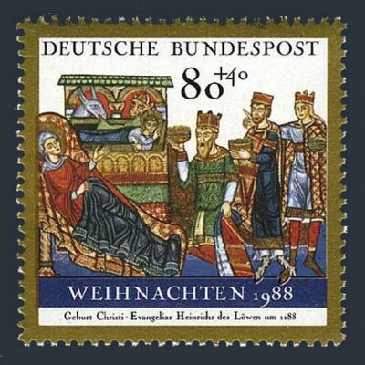 Germany B674, MNH. Mi 1396. Christmas 1988. Art from Gospel Book of ...