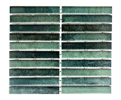 Ceramic Venetian GreenUndulated 1x6 Backsplash Bathroom Dot-Mounted ...