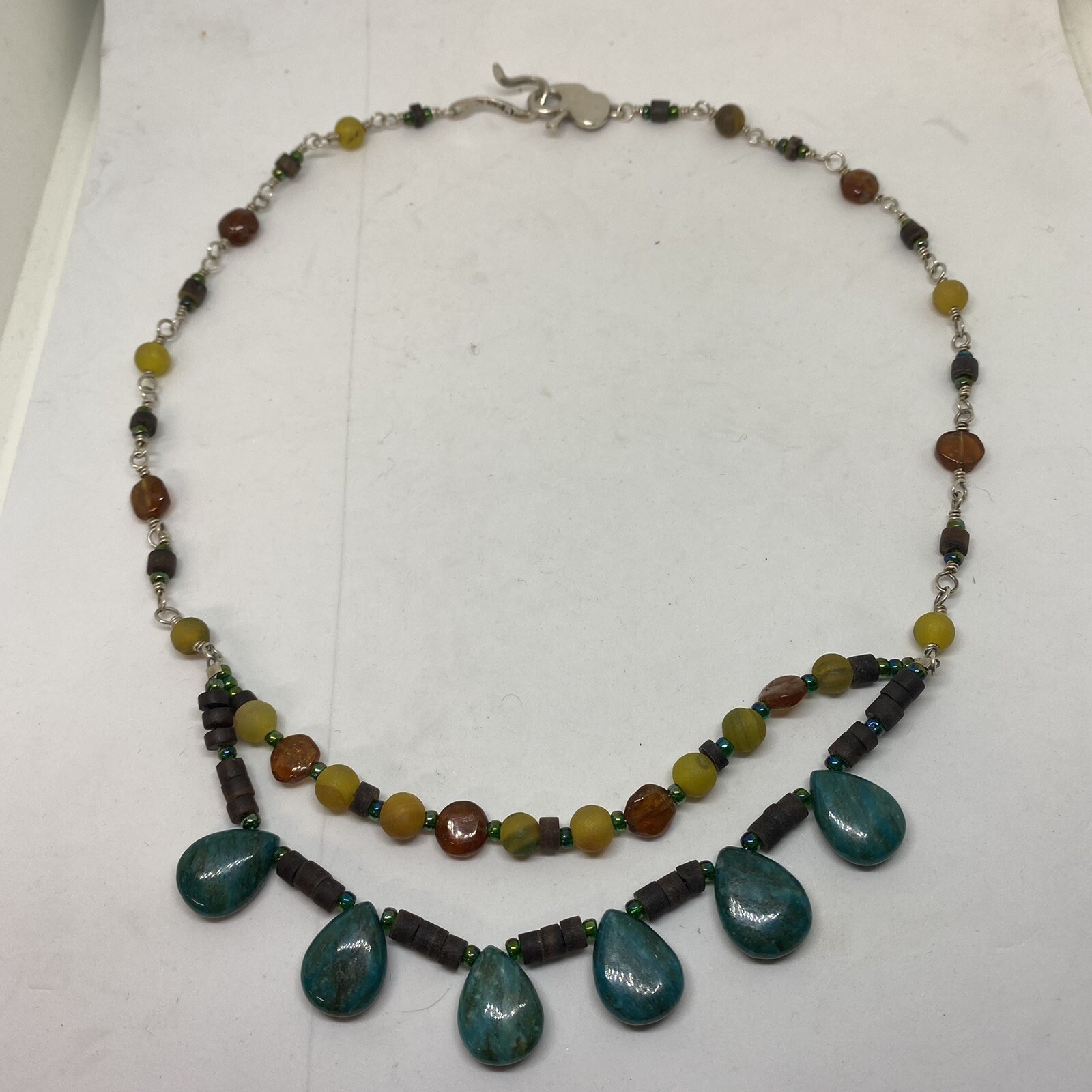 VERY UNIQUE STERLING SILVER NATIVE AMERICAN AMBER & Gemstone NECKLACE ...