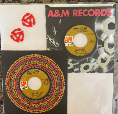 Carpenters 45 RPM 7” Records, Lot of 2, 1970's, A&M Records, 2 Jackets ...