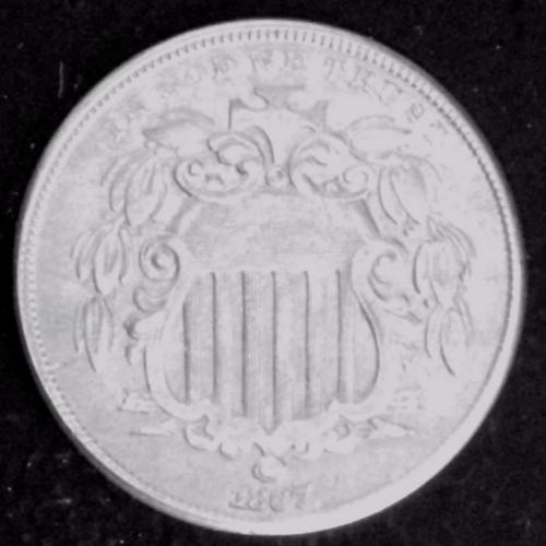 1867 Shield Five Cents NO RAYS 5 Cent Coin 5C NICKEL EF GRADE KM#96 EB ...