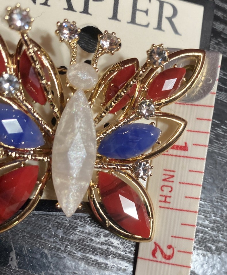 Pretty Napier Summer Butterfly Gold Tone Enamel Red White Blue ...