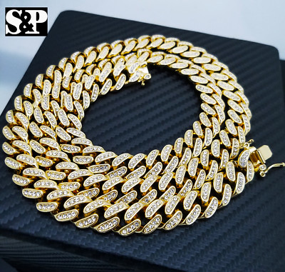 Hip Hop Iced Gold plated QUAVO Rapper 12mm 30" Cuban Box Lock Chain ...