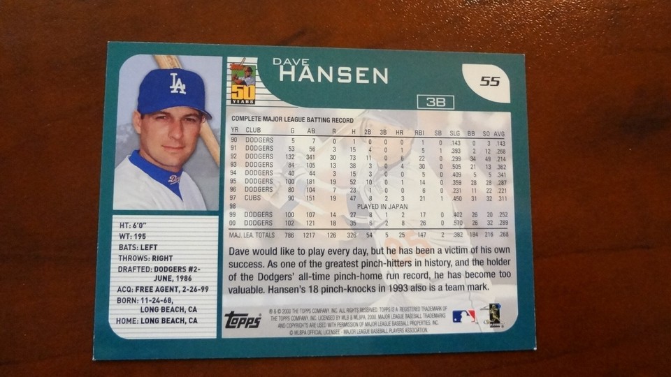 2001 TOPPS # 55 DAVE HANSEN BASEBALL CARD | eBay