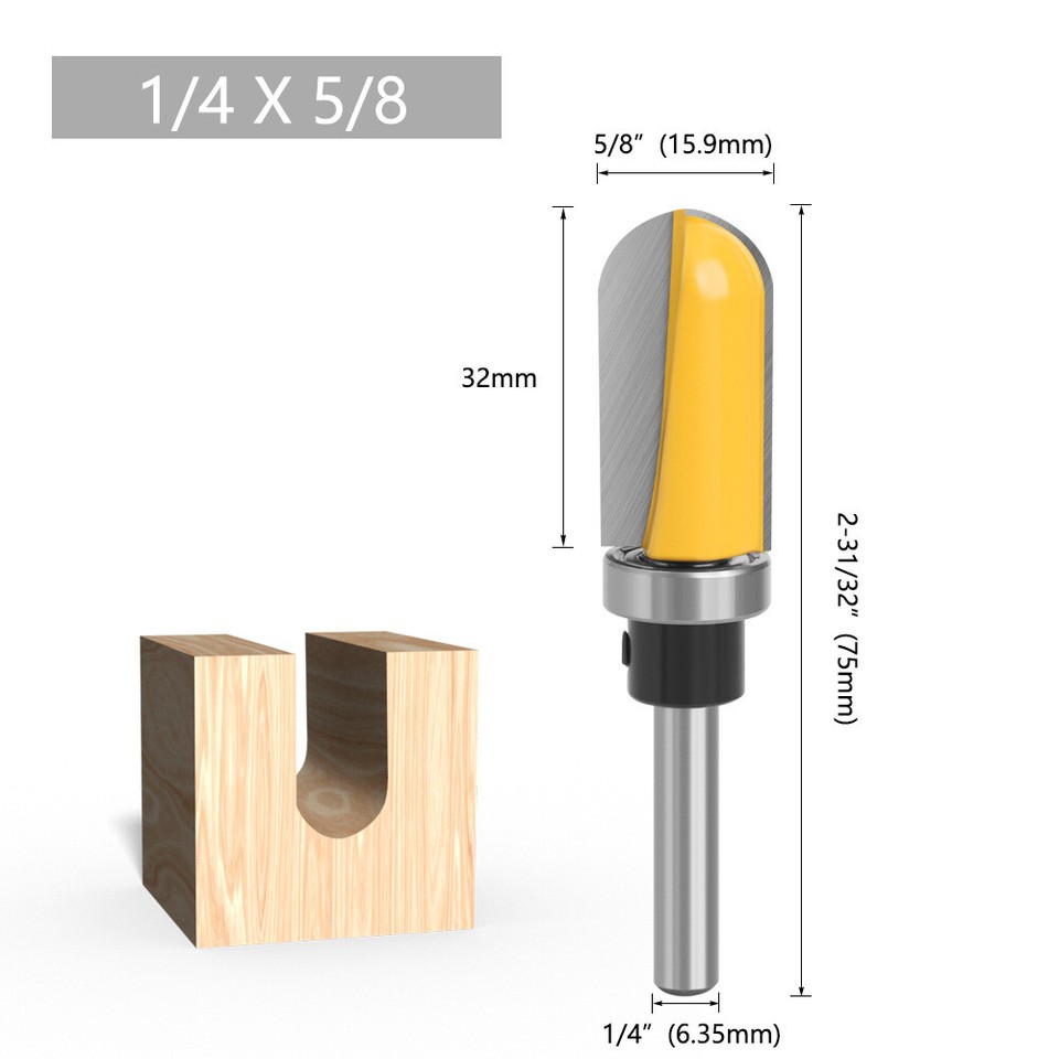Core Box Router Bit Set Round Nose Woodworking Cutter 1/4"(6.35mm ...