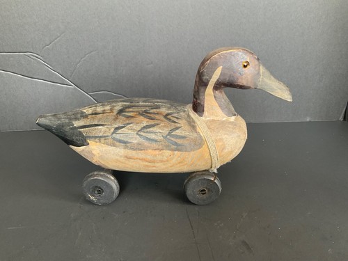 Vintage Solid Wood Decoy Duck Pull Toy | eBay
