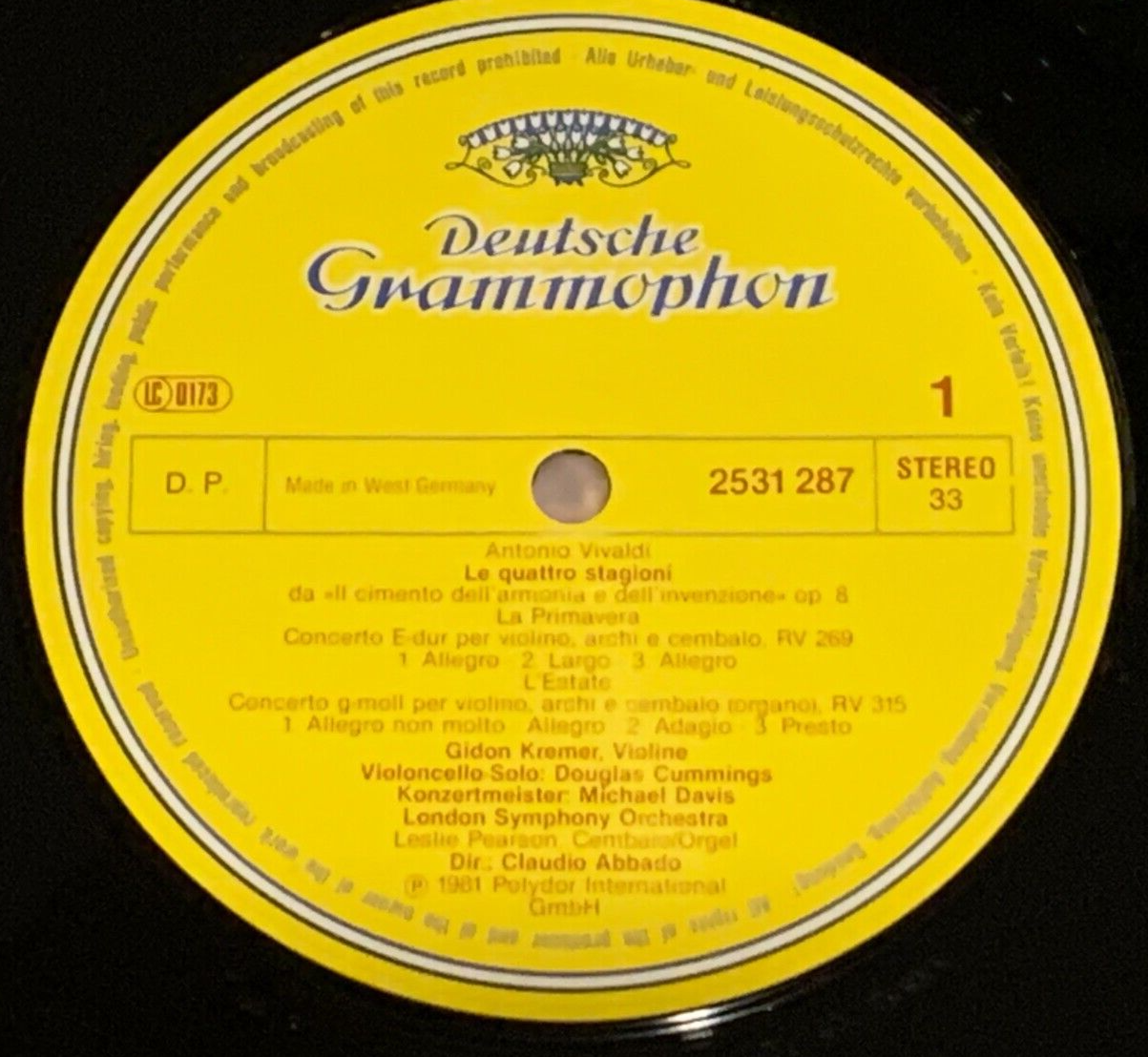 Vivaldi Le Quattro Stagioni GIDON KREMER Violin CLAUDIO ABBADO DGG LP ...