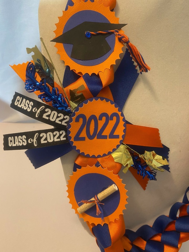 Graduation Ribbon Lei Custom Made. Two Ribbon Colors and Embellishments ...