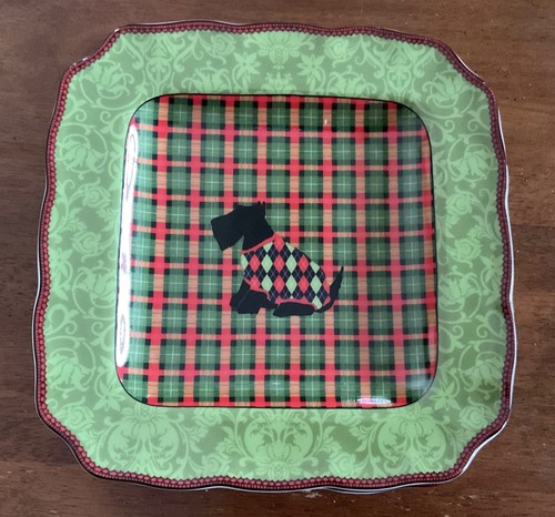 Set of Four 222 Fifth Christmas Scotty Terrier Dog Argyle Dinner Plates ...