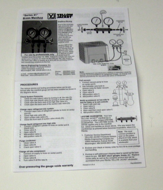 Yellow Jacket 42001 Manifold for sale online | eBay