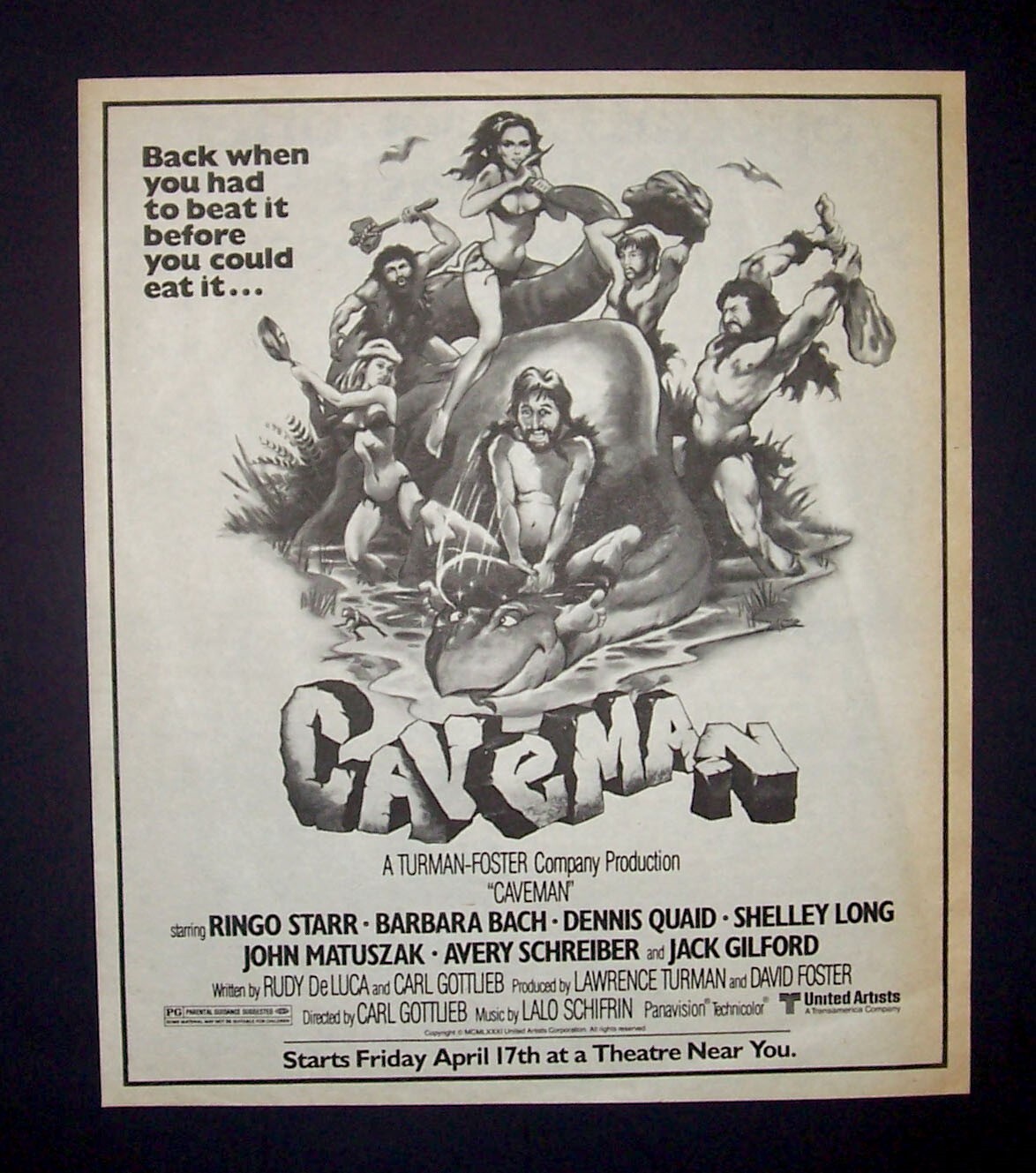 Caveman (Ringo Starr) U.S. National Release 1981 Poster Type Movie Ad ...