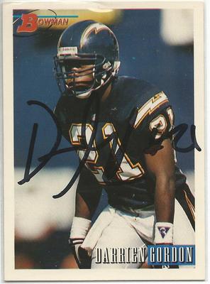DARRIEN GORDON Autographed Signed 1993 Bowman card San Diego Chargers ...