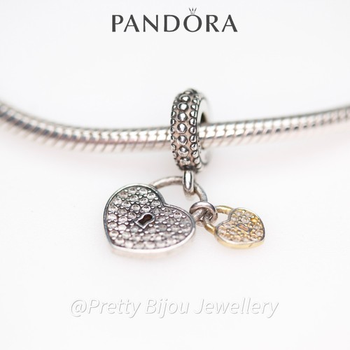 Genuine Pandora .925 Silver and 14K Gold Love Locks Heart Charm ...