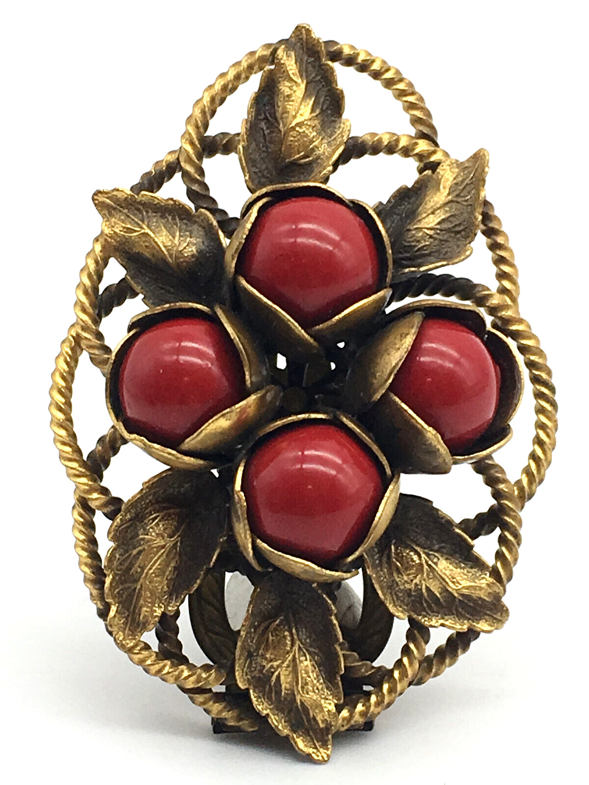 Miriam Haskell Unsigned Red Composition Balls Ornate … - Gem