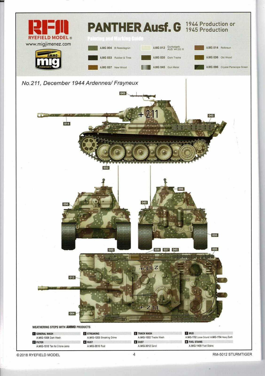 RyeField Model RM-5019 1/35 Sd.Kfz.171 Pz.Kpfw.V Ausf.G Panther decals ...