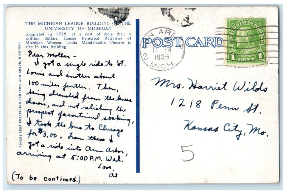 1936 Michigan League Building University Michigan Ann Arbor Michigan MI ...