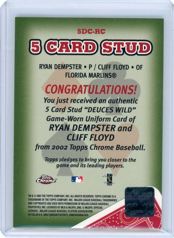 2002 Topps Chrome #5DC-RC Ryan Dempster Cliff Floyd Refractor NM ...