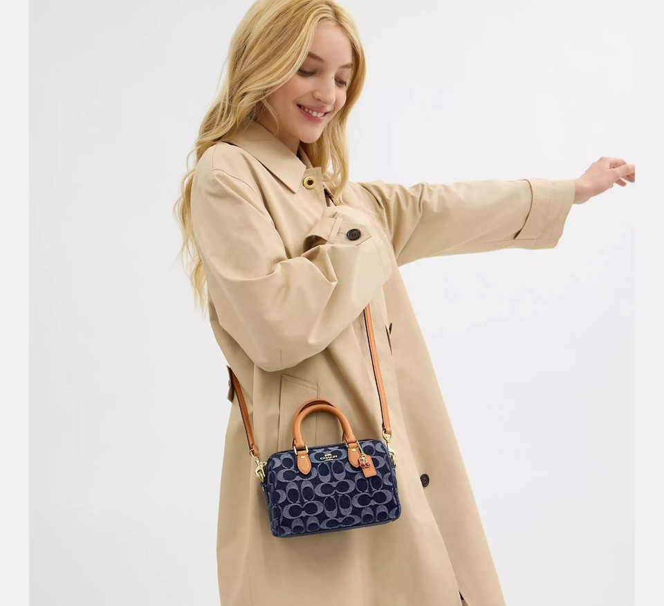 NWT Coach Mini Rowan Crossbody Bag In Signature Denim CY742 with cherry ...