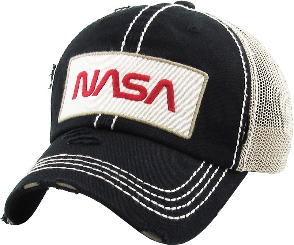 NASA Worm Insignia Vintage Distressed Mesh Back Baseball Cap Adjustable ...