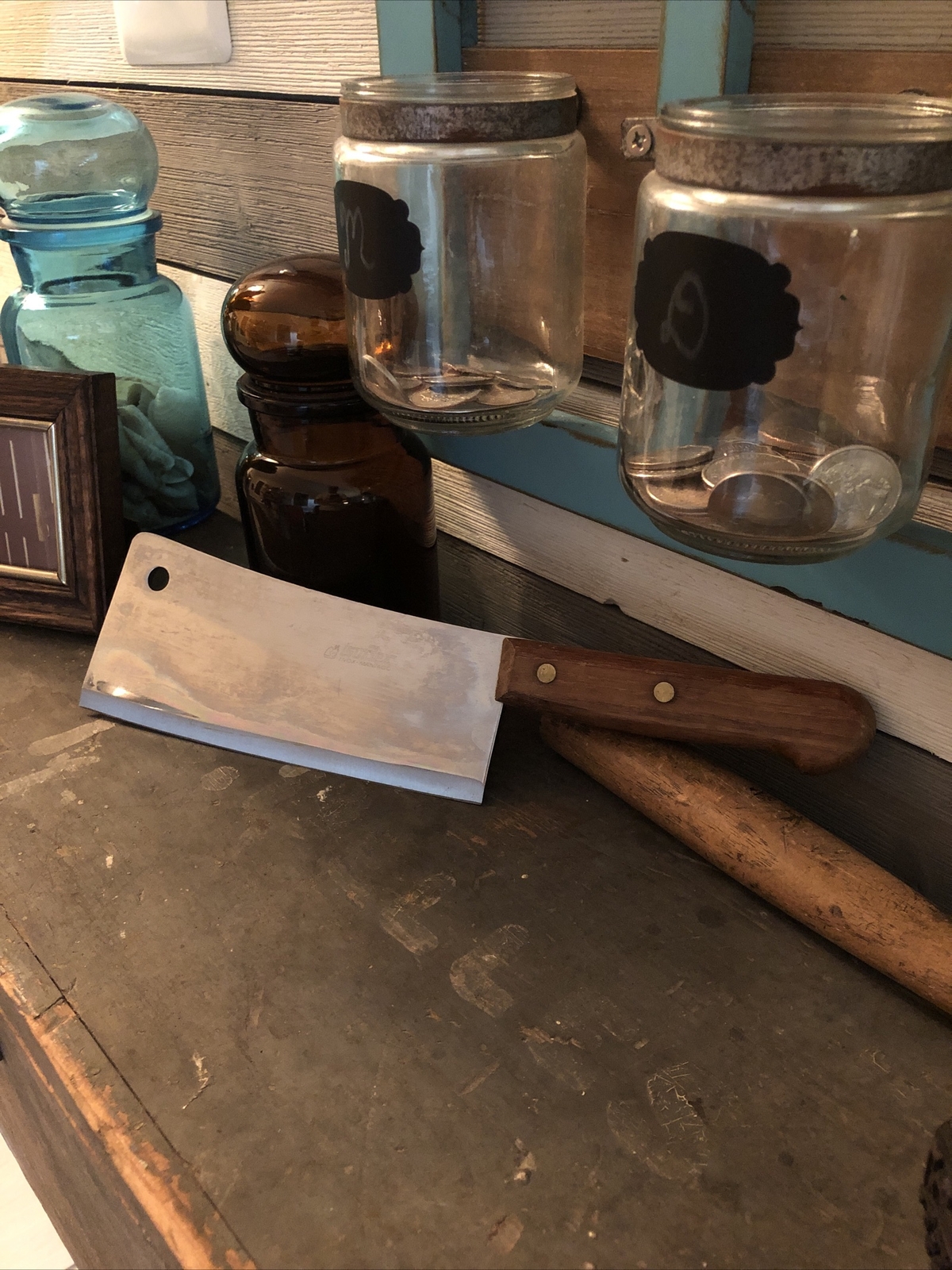 VINTAGE Isoflex INOX •MANIAGO MEAT CLEAVER ITALY WOOD HANDLE 7” BLADE ...