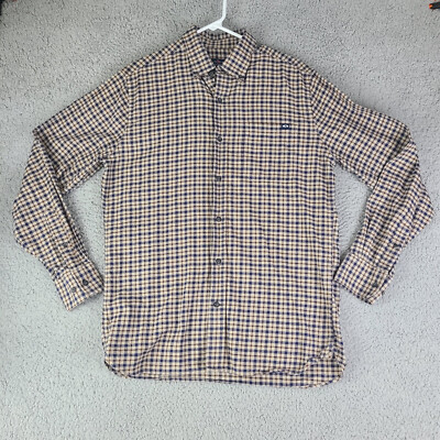 FISH HIPPIE Shirt Men's MEDIUM Beige Blue Plaid Flannel Button-down ...