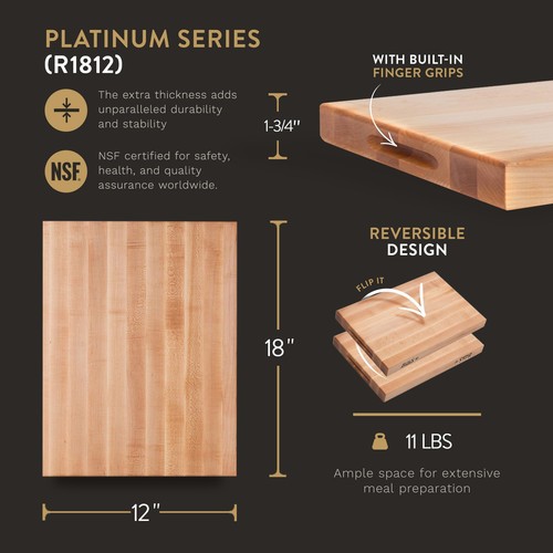 Boos Block Platinum Series Large Reversible Wood Cutting Board, 1.75 ...