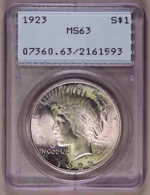1923-P Peace Dollar PCGS MS63 Rattler ***RARE ORIGINAL PCGS RATTLER ...