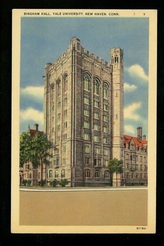Connecticut CT postcard New Haven, Yale University Bingham Hall linen ...