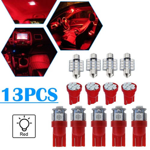13x Red LED Lights Interior Package Kit For Car Dome License Plate Lamp ...
