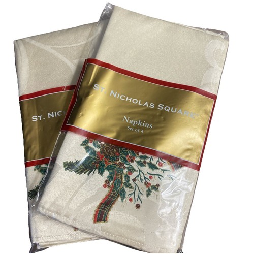 8 St Nicholas Square CHRISTMAS RIBBONS Cloth Napkins - Ivory/Pine Cone ...