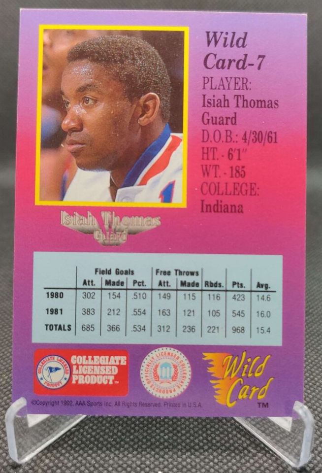 1992 Wild Card Collegiate 1st edition #7 Isiah Thomas Indiana ...